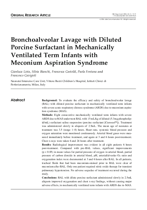 (PDF) Bronchoalveolar Lavage with Diluted Porcine Surfactant in ...