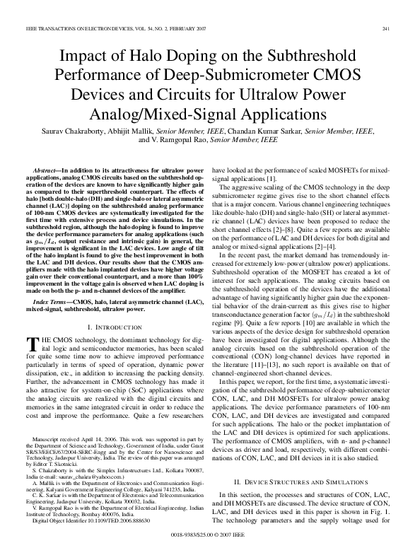 (PDF) Impact of Halo Doping on the Subthreshold Performance of Deep-Submicrometer CMOS Devices ...