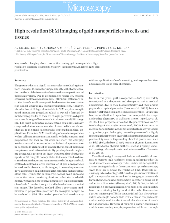 (PDF) High resolution SEM imaging of gold nanoparticles in cells and ...