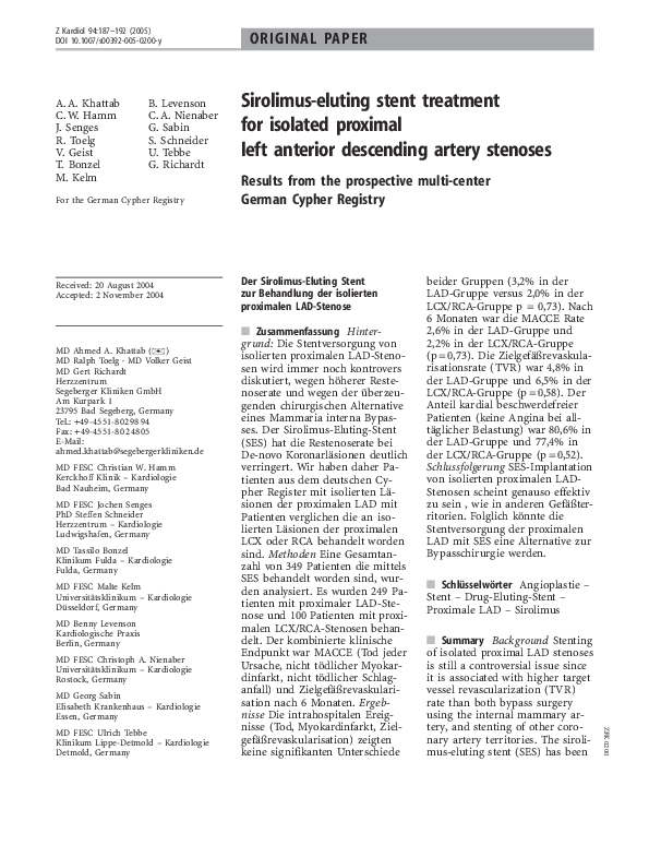 (PDF) Sirolimus-eluting stent treatment for isolated proximal left ...