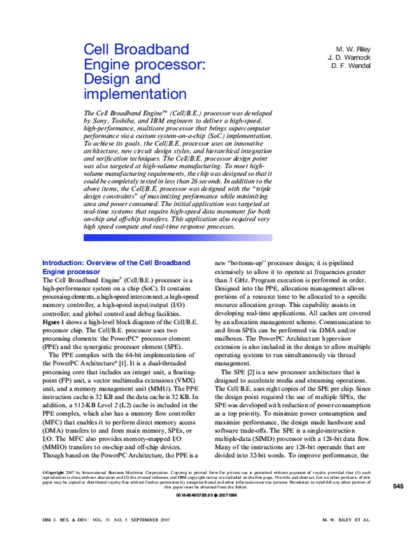 (PDF) Cell Broadband Engine processor: Design and implementation