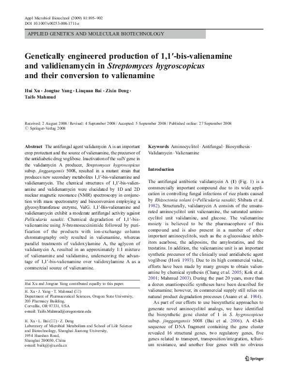 (PDF) Genetically engineered production of 1,1′-bis-valienamine and ...