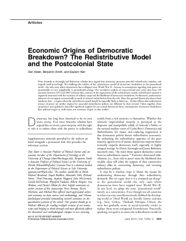Economic Origins of Democratic Breakdown? The Redistributive Model and ...