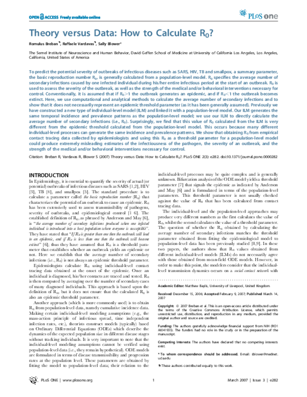 (PDF) Theory versus Data: How to Calculate R0?