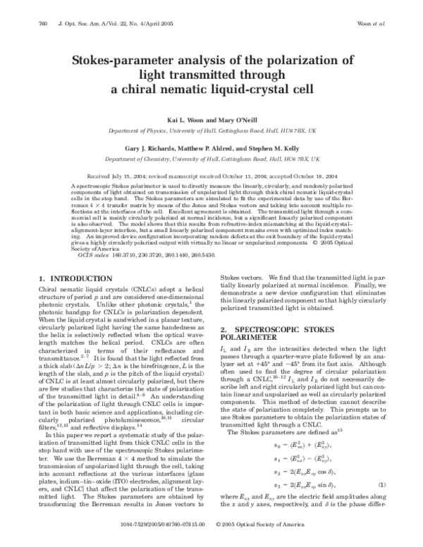 (PDF) Stokes-parameter analysis of the polarization of light transmitted through a chiral ...