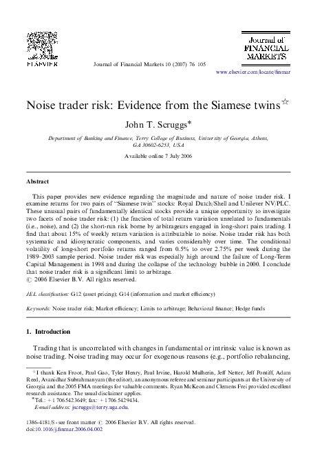 (PDF) Noise Trader Risk: Evidence from the Siamese Twins