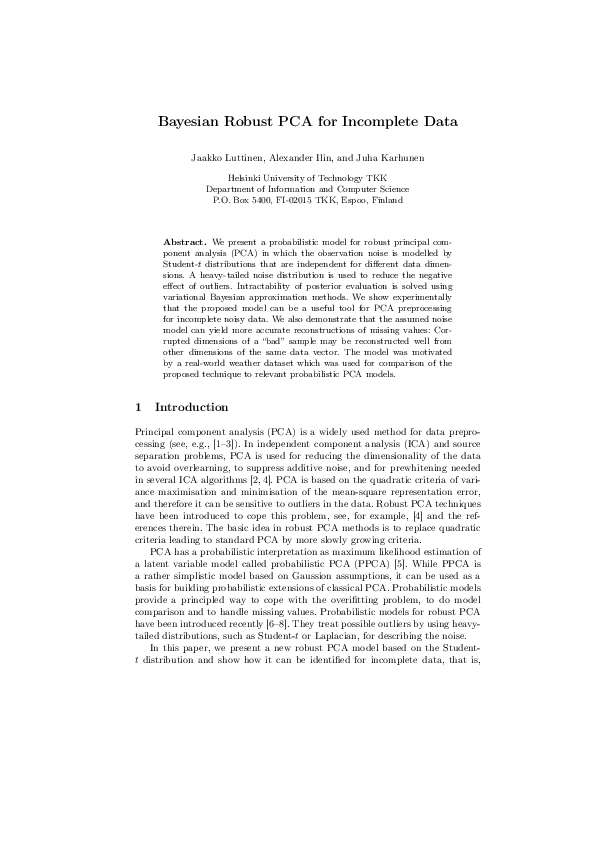 (PDF) Bayesian Robust PCA for Incomplete Data