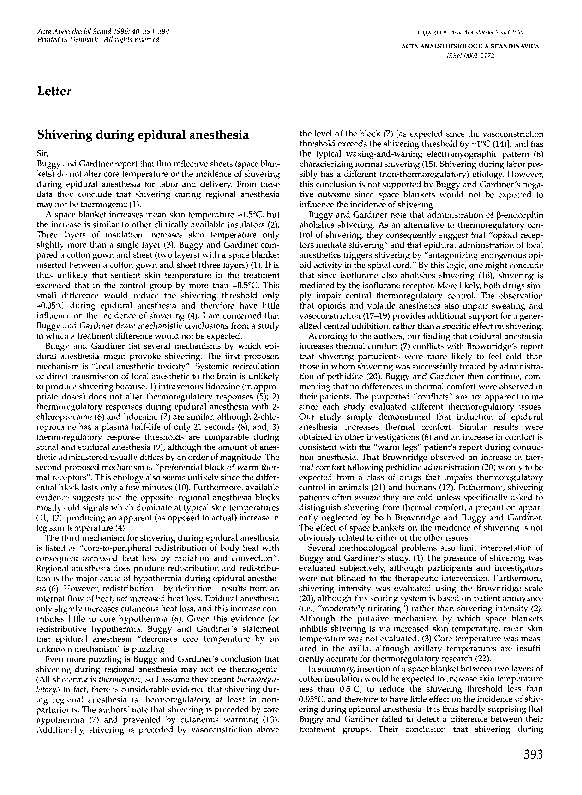 (PDF) Shivering during epidural anesthesia