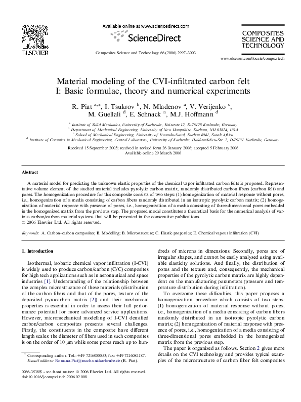 (PDF) Material modeling of the CVI-infiltrated carbon felt I: Basic ...