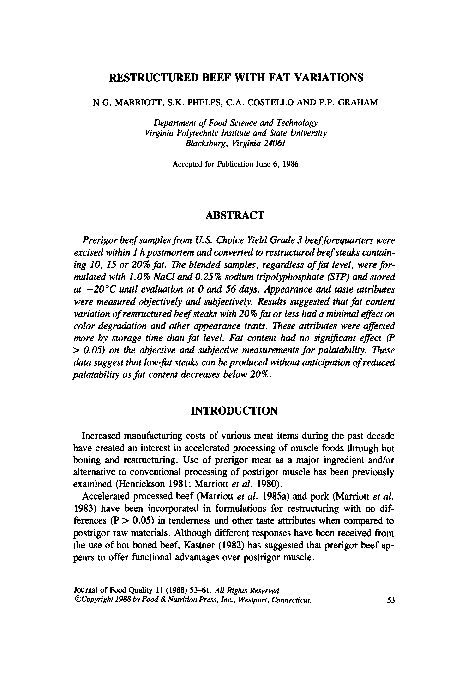 (PDF) Restructured Beef With Fat Variations