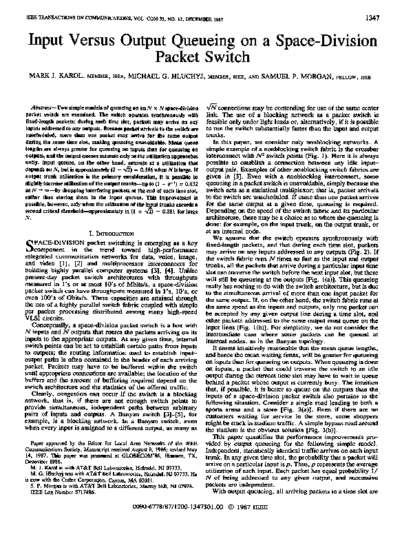 Pdf Input Versus Output Queueing On A Space Division Packet Switch Michael G Hluchyj 7432