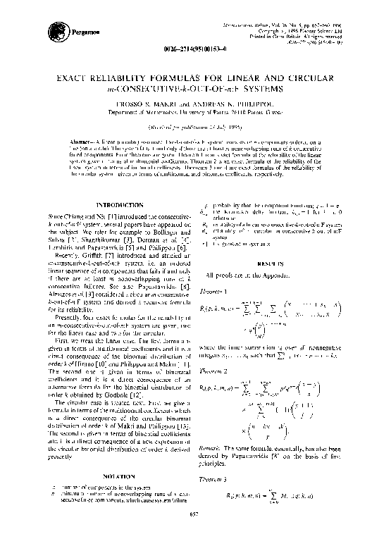 Pdf Exact Reliability Formulas For Linear And Circular M Consecutive