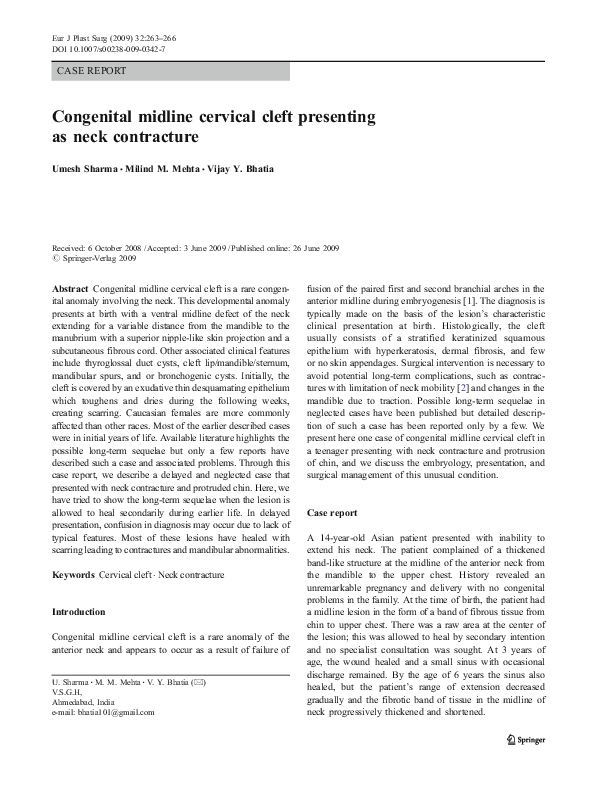 (PDF) Congenital midline cervical cleft presenting as neck contracture