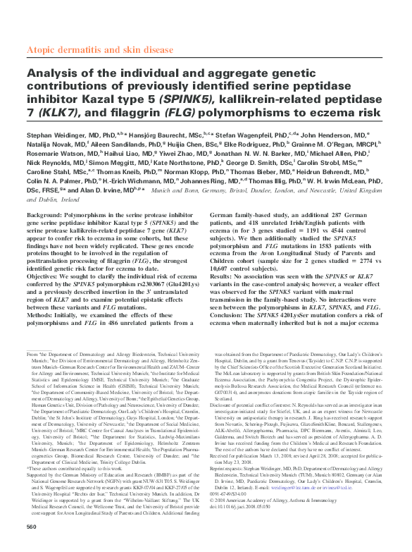 (PDF) Filaggrin null mutations are associated with atopic dermatitis and elevated levels of IgE ...