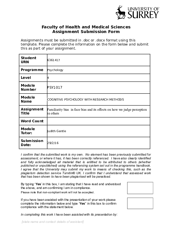 (DOC) Familiarity bias in face bias and its effects on how we judge ...