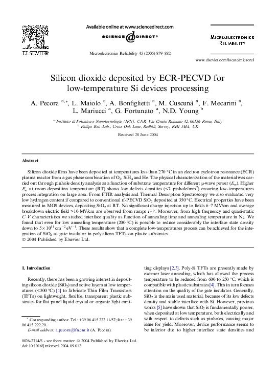 (PDF) Silicon dioxide deposited by ECR-PECVD for low-temperature Si ...