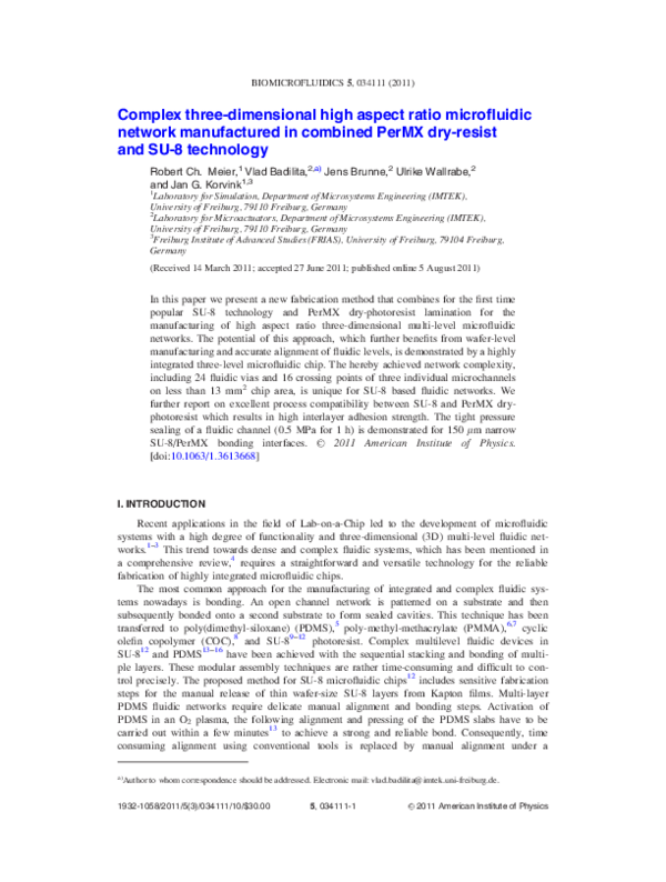 (PDF) Complex three-dimensional high aspect ratio microfluidic network manufactured in combined ...