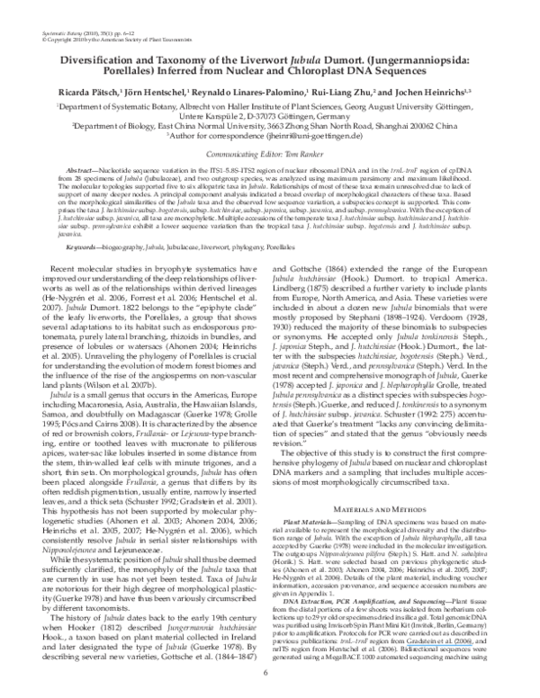 (PDF) Diversification and Taxonomy of the Liverwort Jubula Dumort ...