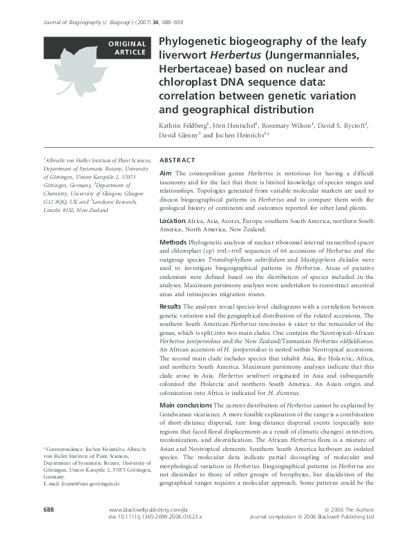 (PDF) Phylogenetic biogeography of the leafy liverwort Herbertus ...