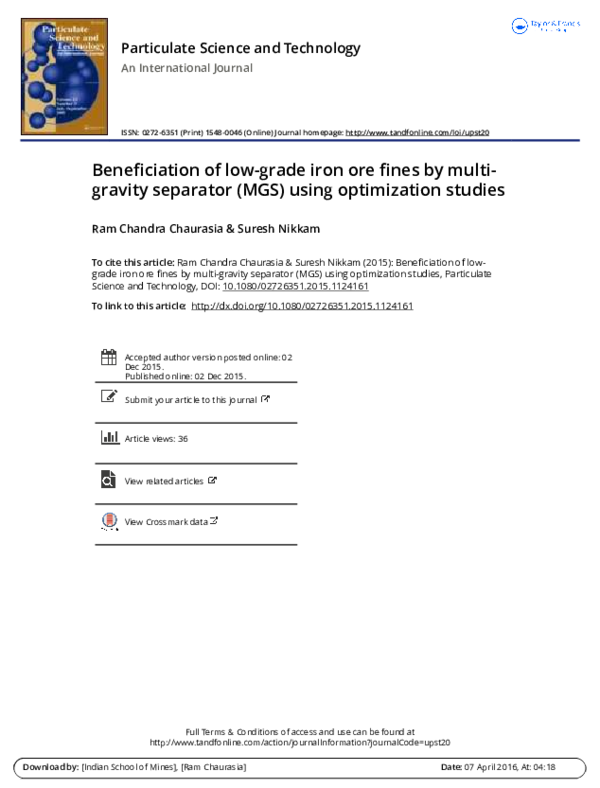 (PDF) Particulate Science and Technology Beneficiation of low-grade ...