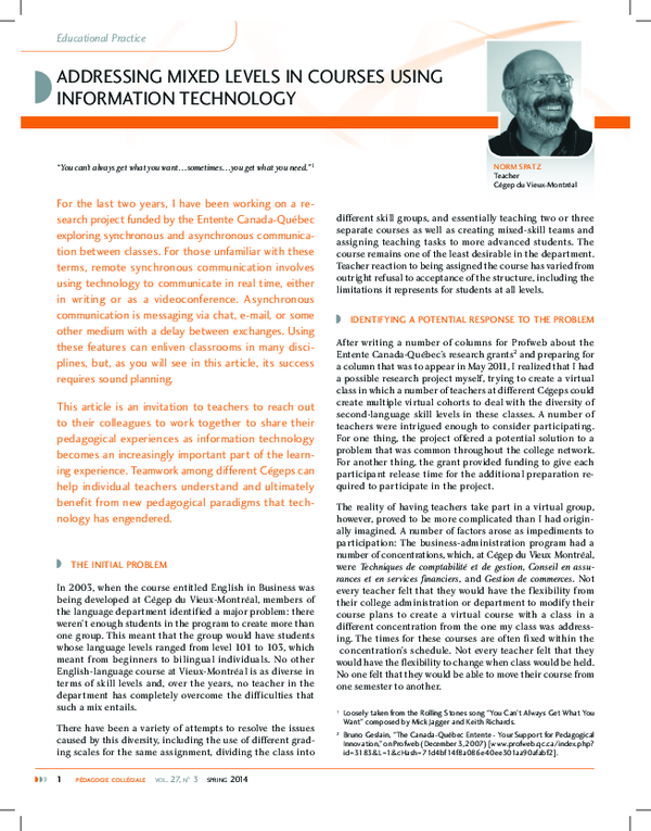 (PDF) ADDRESSING MIXED LEVELS IN COURSES USING INFORMATION TECHNOLOGY