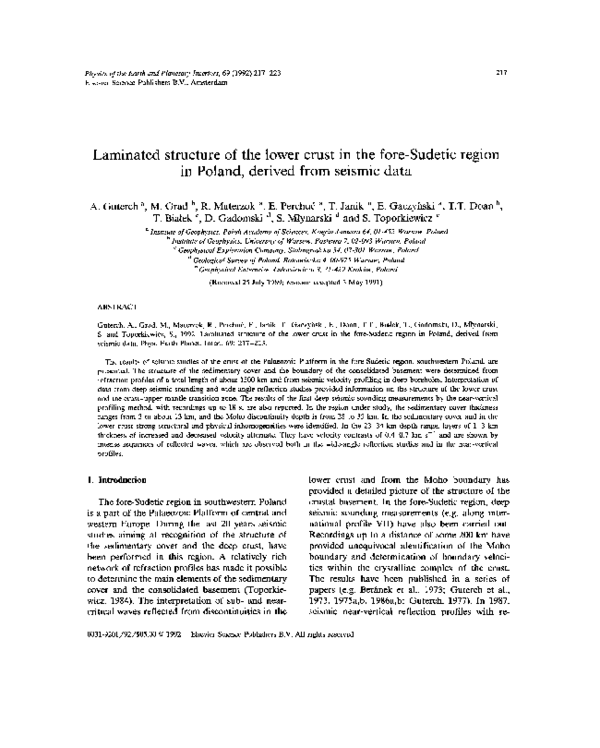 (PDF) Laminated structure of the lower crust in the fore-Sudetic region ...