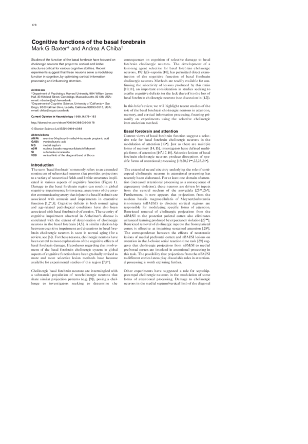 (PDF) Cognitive functions of the basal forebrain