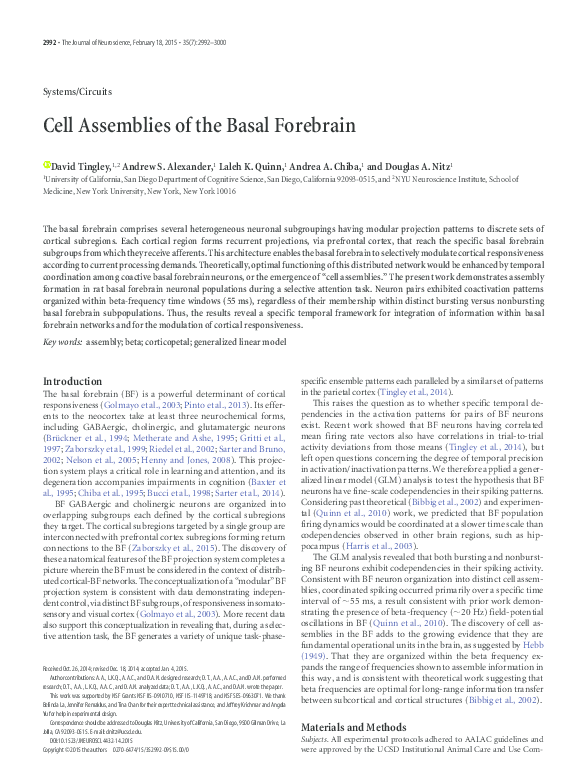 (PDF) Cell assemblies of the Basal forebrain