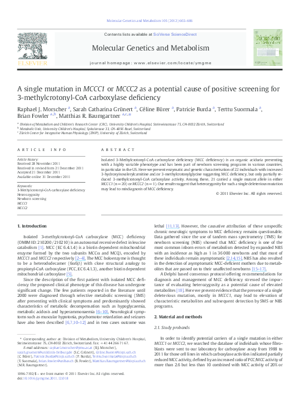 (PDF) A single mutation in MCCC1 or MCCC2 as a potential cause of ...