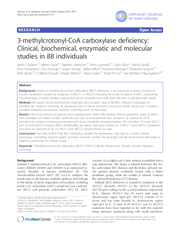 (PDF) 3-methylcrotonyl-CoA carboxylase deficiency: Clinical ...