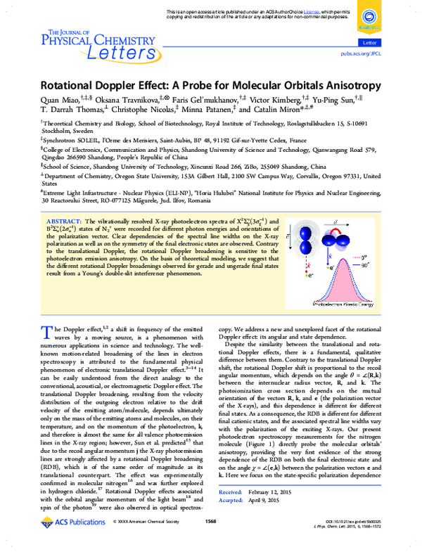 Pdf Rotational Doppler Effect A Probe For Molecular Orbitals Anisotropy