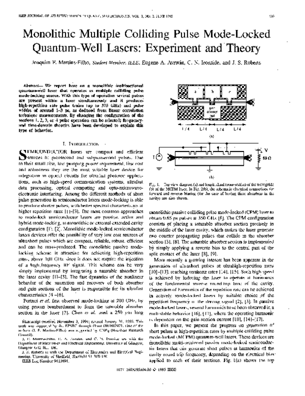 (PDF) Monolithic Multiple Colliding Pulse Mode-Locked Quantum-Well ...
