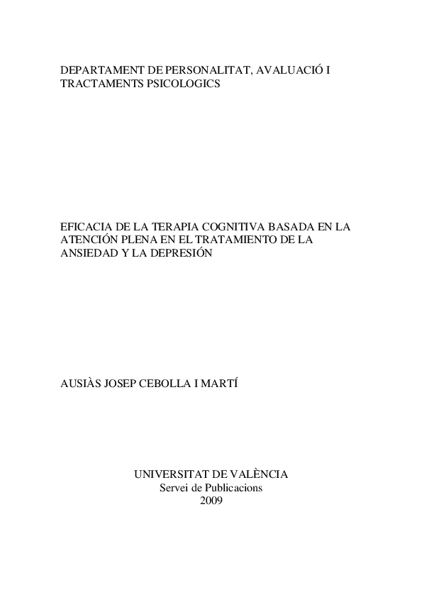 (PDF) EFICACIA DE LA TERAPIA COGNITIVA BASADA EN LA ATENCIÓN PLENA EN EL TRATAMIENTO DE LA ...