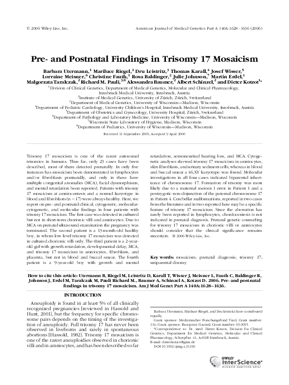(PDF) Pre- and postnatal findings in trisomy 17 mosaicism