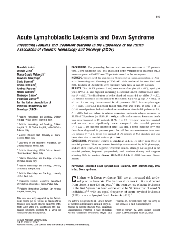 (PDF) Clinical characteristics and outcome of children with Down syndrome and acute ...