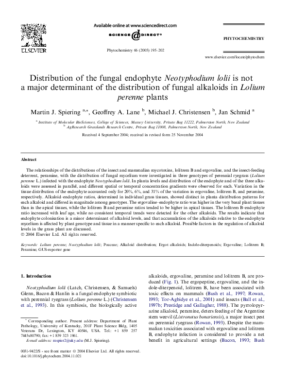 (PDF) Distribution of the fungal endophyte Neotyphodium lolii is not a ...