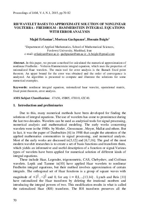 (PDF) RH WAVELET BASES TO APPROXIMATE SOLUTION OF NONLINEAR VOLTERRA -FREDHOLM -HAMMERSTEIN ...