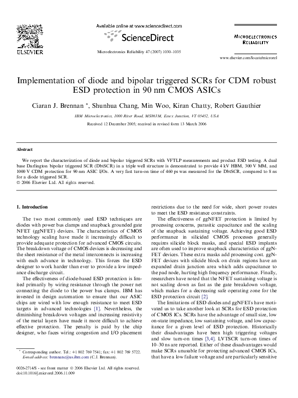 (PDF) Implementation of diode and bipolar triggered SCRs for CDM robust ...