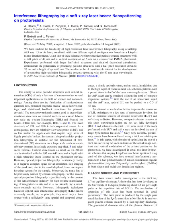 (PDF) Soft X-Ray Laser Interference Lithography