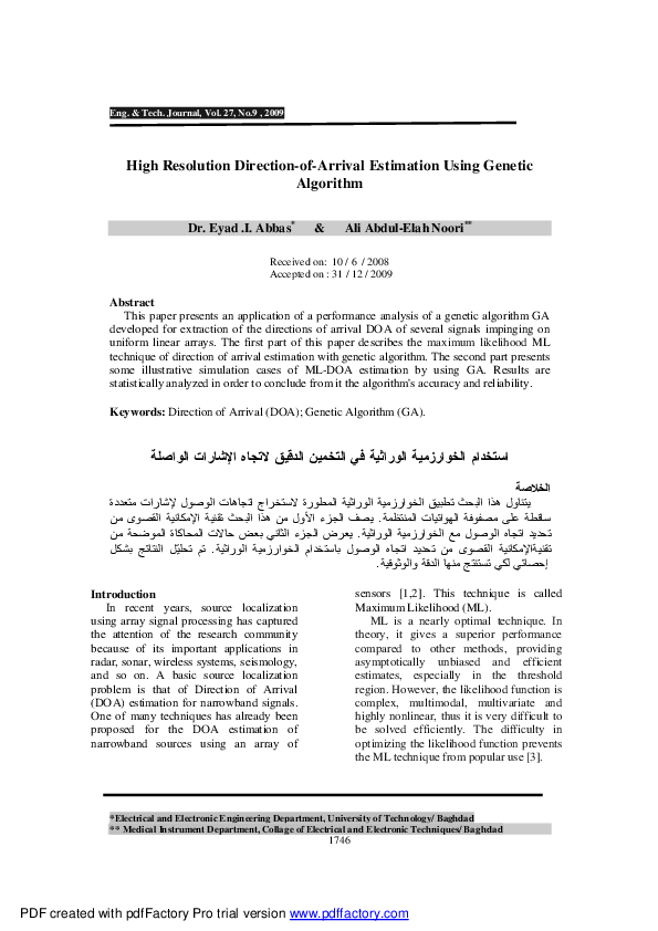 (PDF) High Resolution Direction-of-Arrival Estimation Using Genetic Algorithm