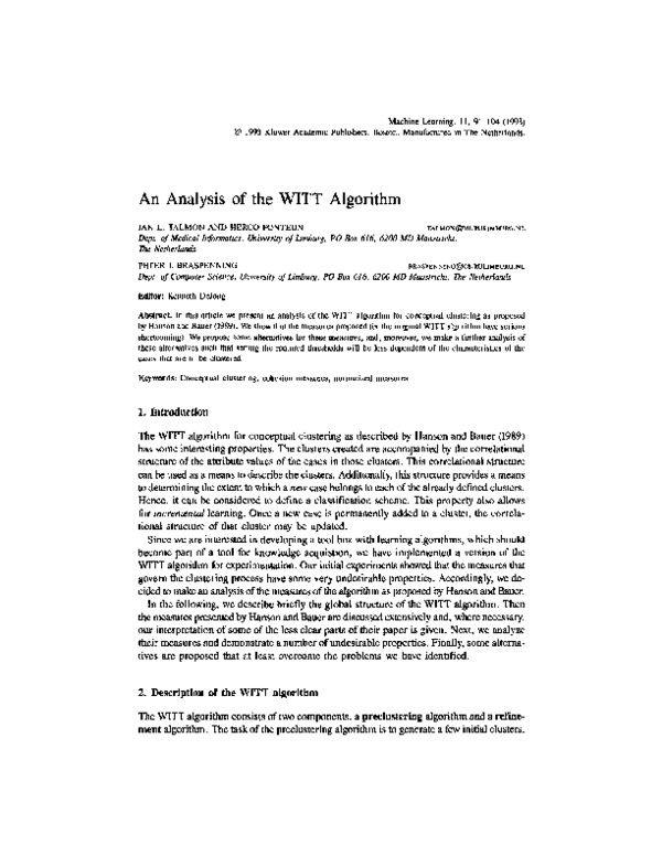 (PDF) An Analysis of the WITT Algorithm