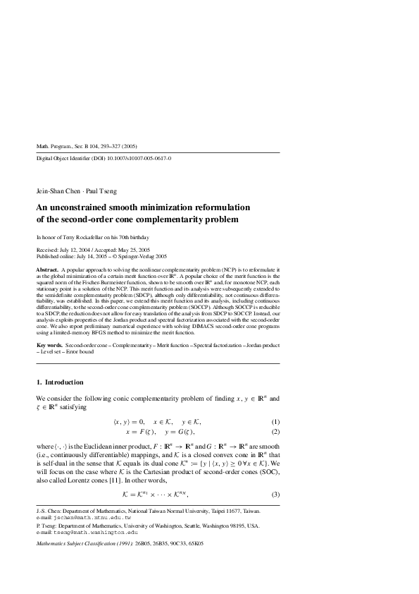 (PDF) An unconstrained smooth minimization reformulation of the second-order cone ...