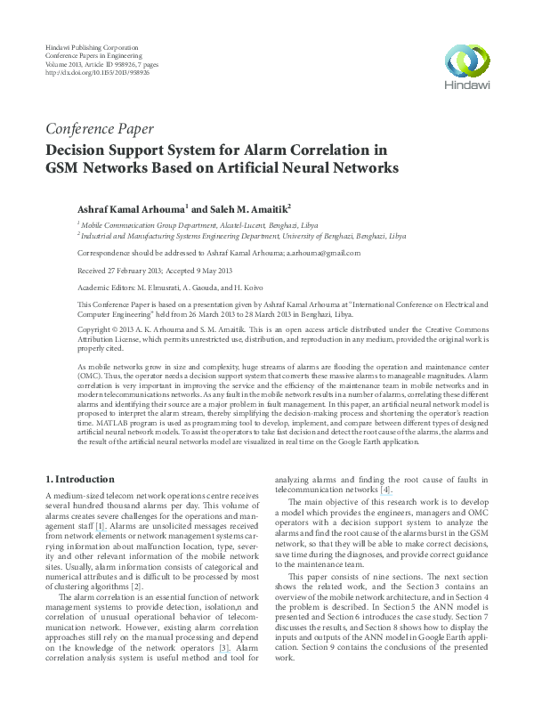 (PDF) Decision Support System for Alarm Correlation in GSM Networks ...
