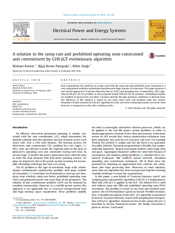 (PDF) A solution to the ramp rate and prohibited operating zone constrained unit commitment by ...