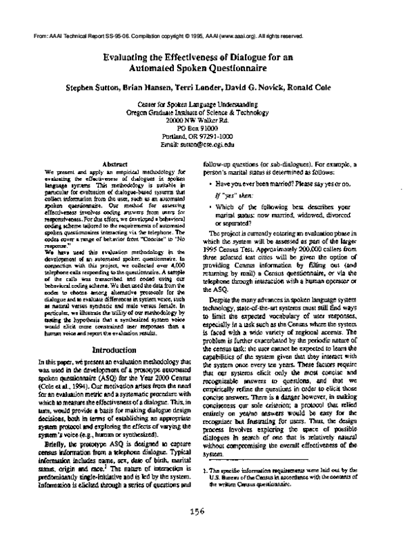 (PDF) Evaluating the effectiveness of dialogue for an automated spoken questionnaire