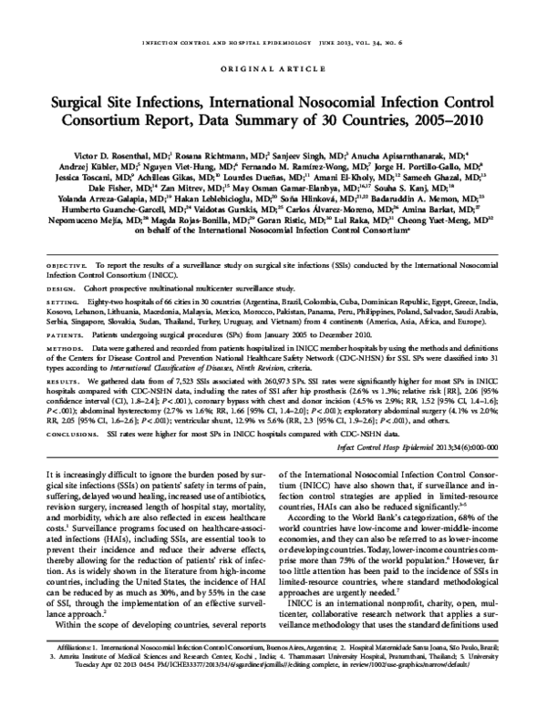 (PDF) Surgical Site Infections, International Nosocomial Infection ...