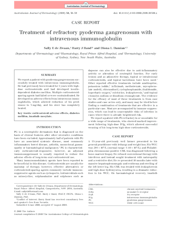 (PDF) Treatment of refractory pyoderma gangrenosum with intravenous immunoglobulin