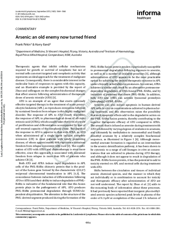 (PDF) Arsenic: an old enemy now turned friend