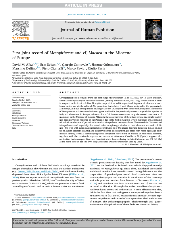 (PDF) First joint record of Mesopithecus and cf. Macaca in the Miocene ...