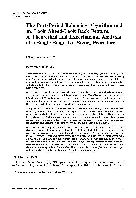 (PDF) The part-period balancing algorithm and its look ahead-look back ...